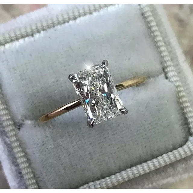 2.5ct Radiant Cut Diamond Solitaire Engagement Ring 14k Two Tone Gold Plated Silver - Walmart.com