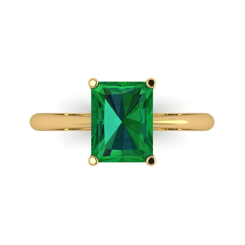 2.5ct Radiant Cut Precious Gemstone Green Emerald Real 18k Yellow Gold ...