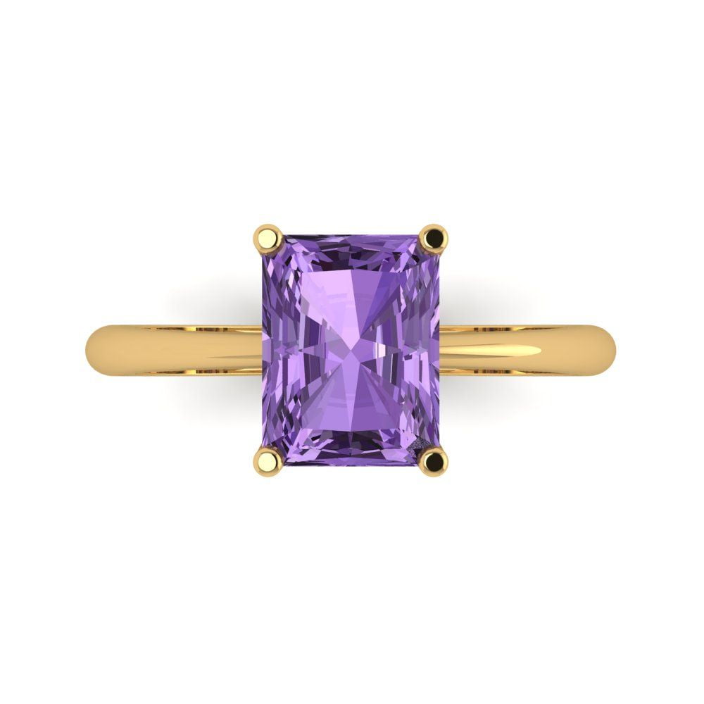 2.5ct Radiant Cut Purple Alexandrite 18k Yellow Gold Engraving Statement Bridal Wedding ...