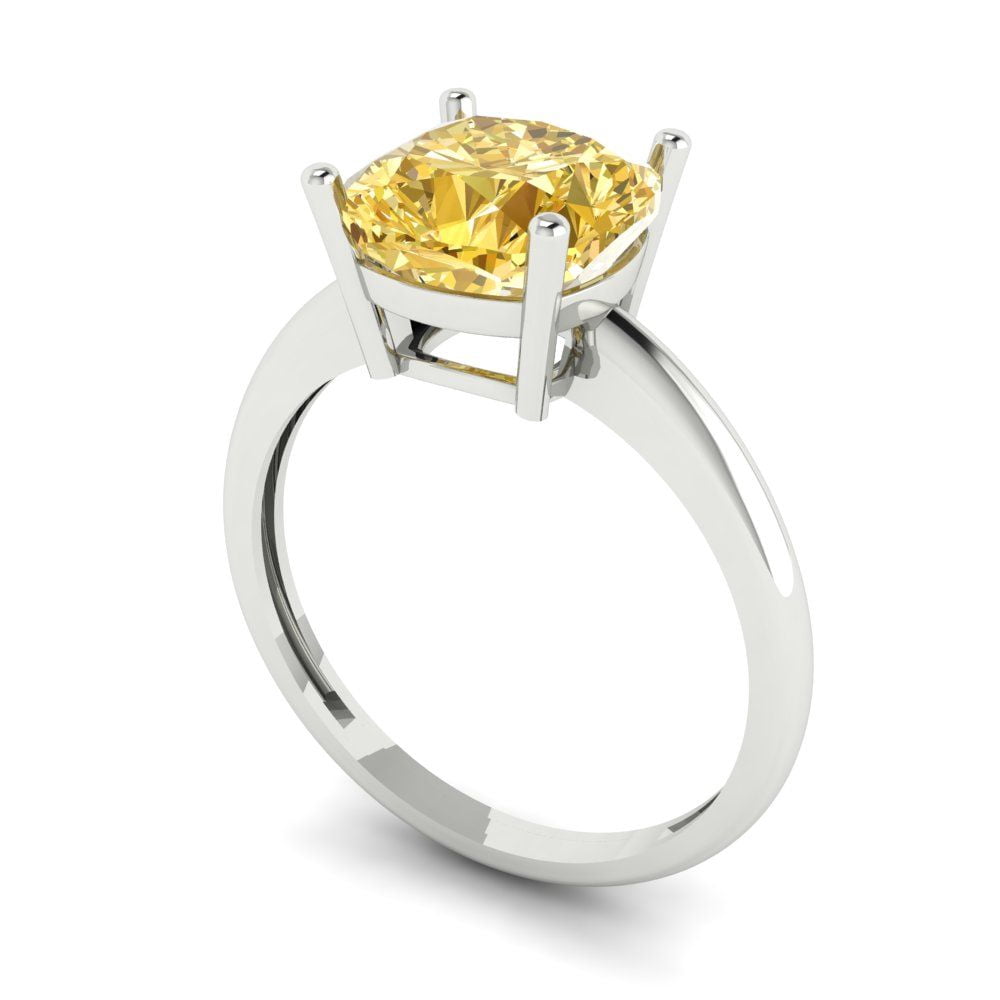 2.5ct cushion cut yellow moissanite 18k white gold Bridal Wedding ...