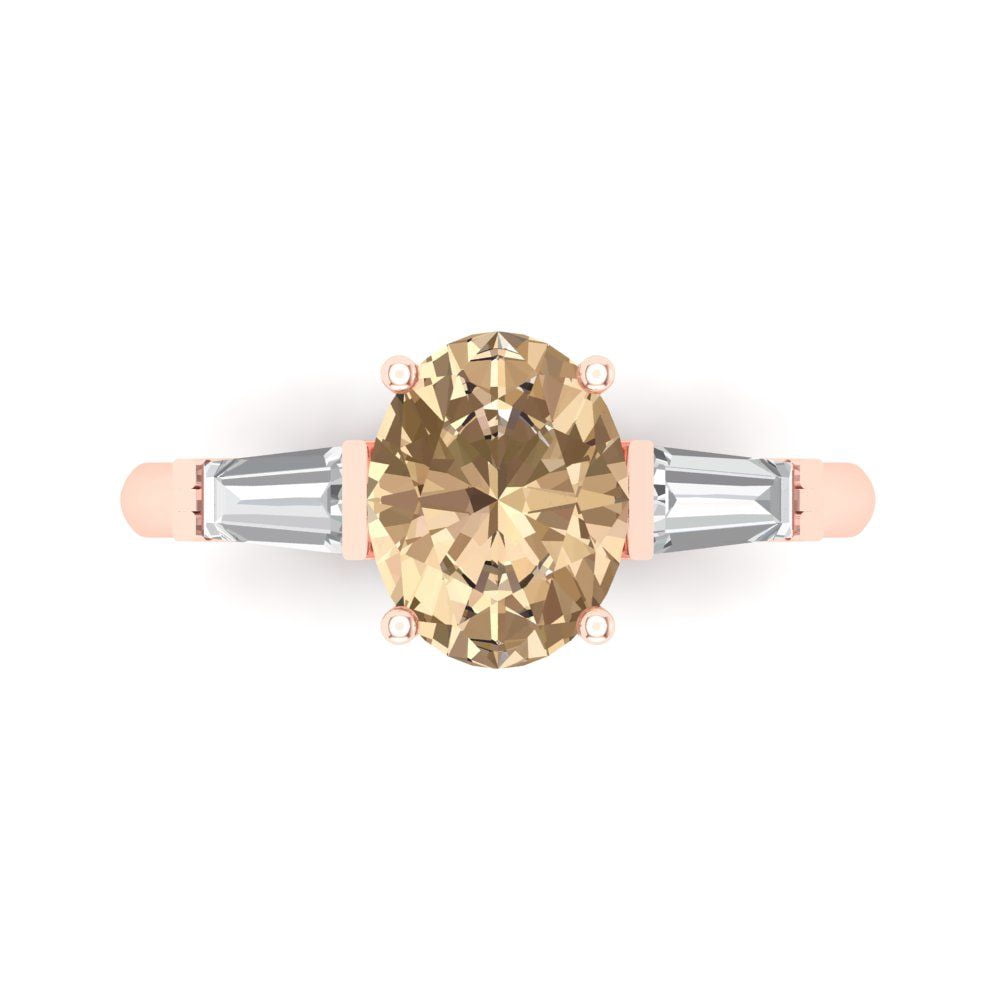 2.5 ct Oval Cut Yellow Moissanite 3 Stone 18K Rose Gold Womens ...