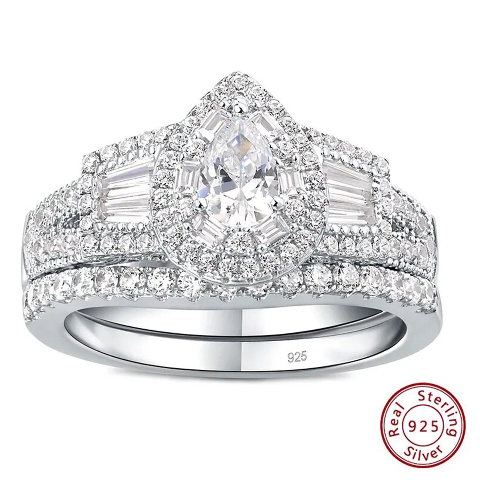 2.5ct pear cut AAAAA CZ wedding ring set for women-925 sterling silver ...