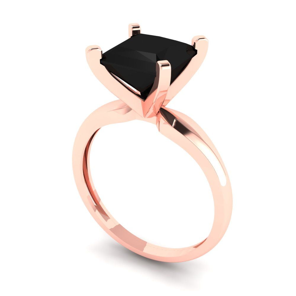 2.5ct princess cut black natural onyx 14k rose gold Bridal Wedding ...
