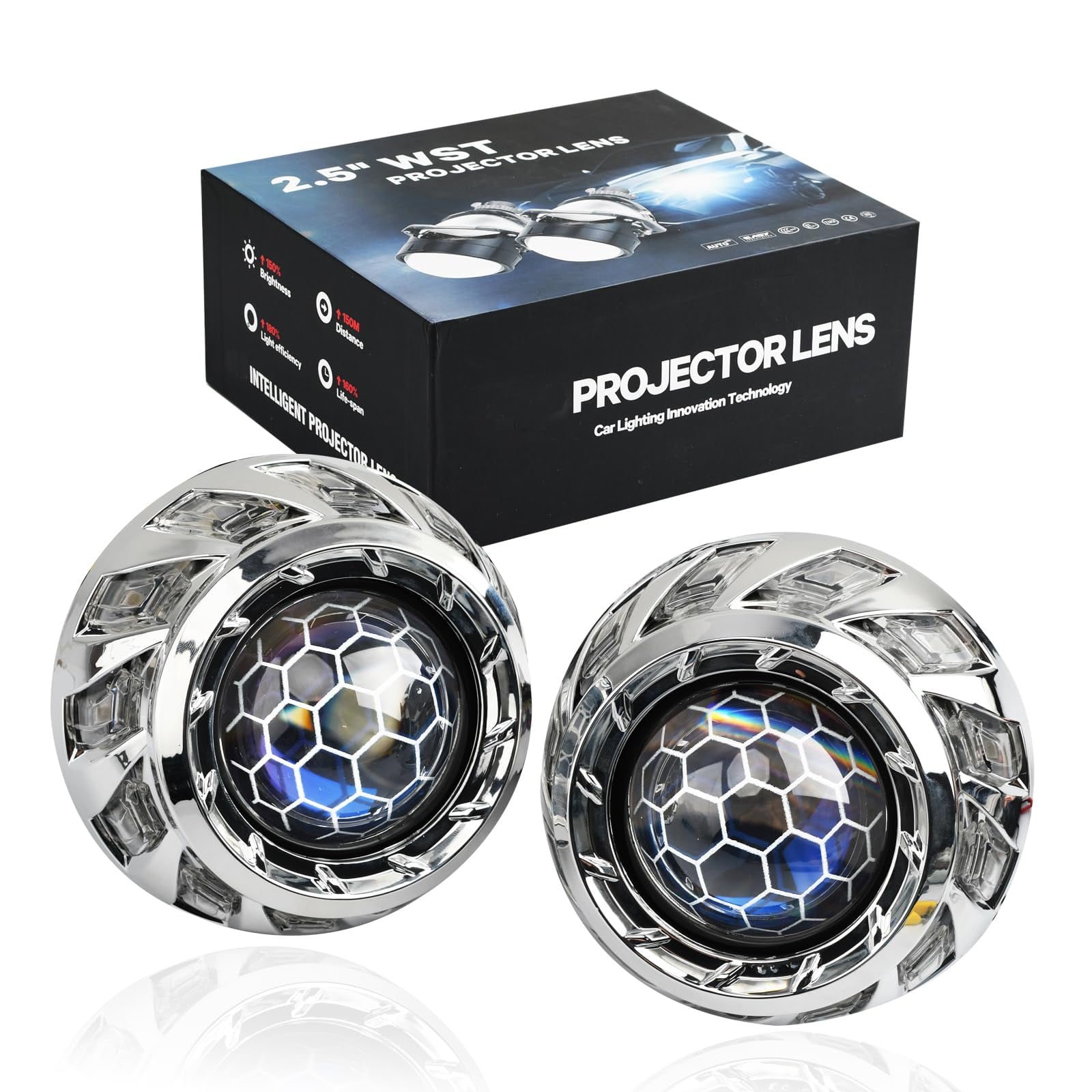 2.5inch Honeycomb Bi LED KEF16 Projector Lenses with White Angel Eyes ...