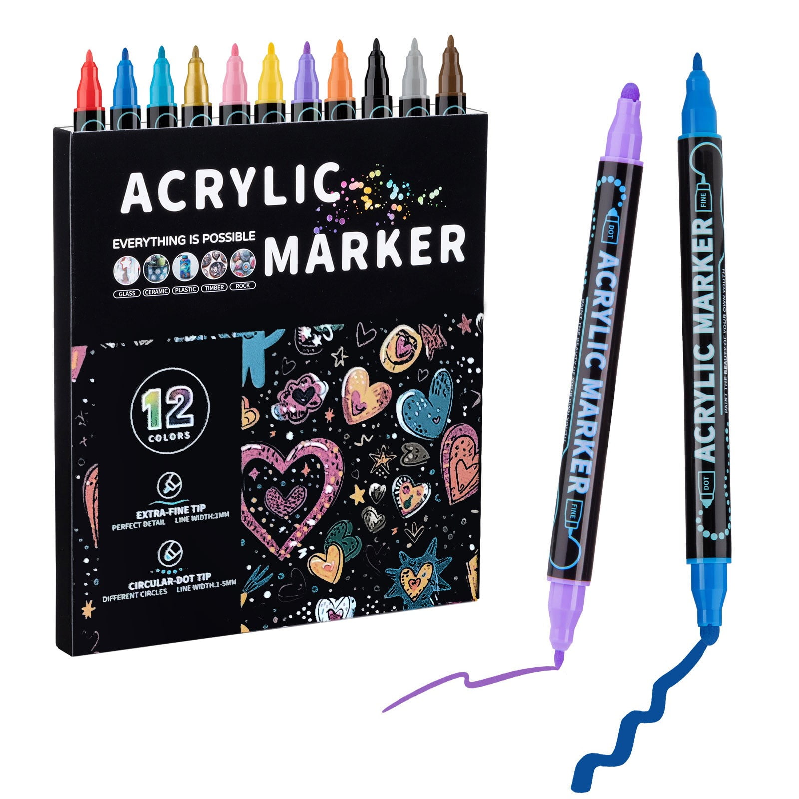 2.5ml Artistic Marker Set Rich Colors Smooth Ink For Creative Projects ...