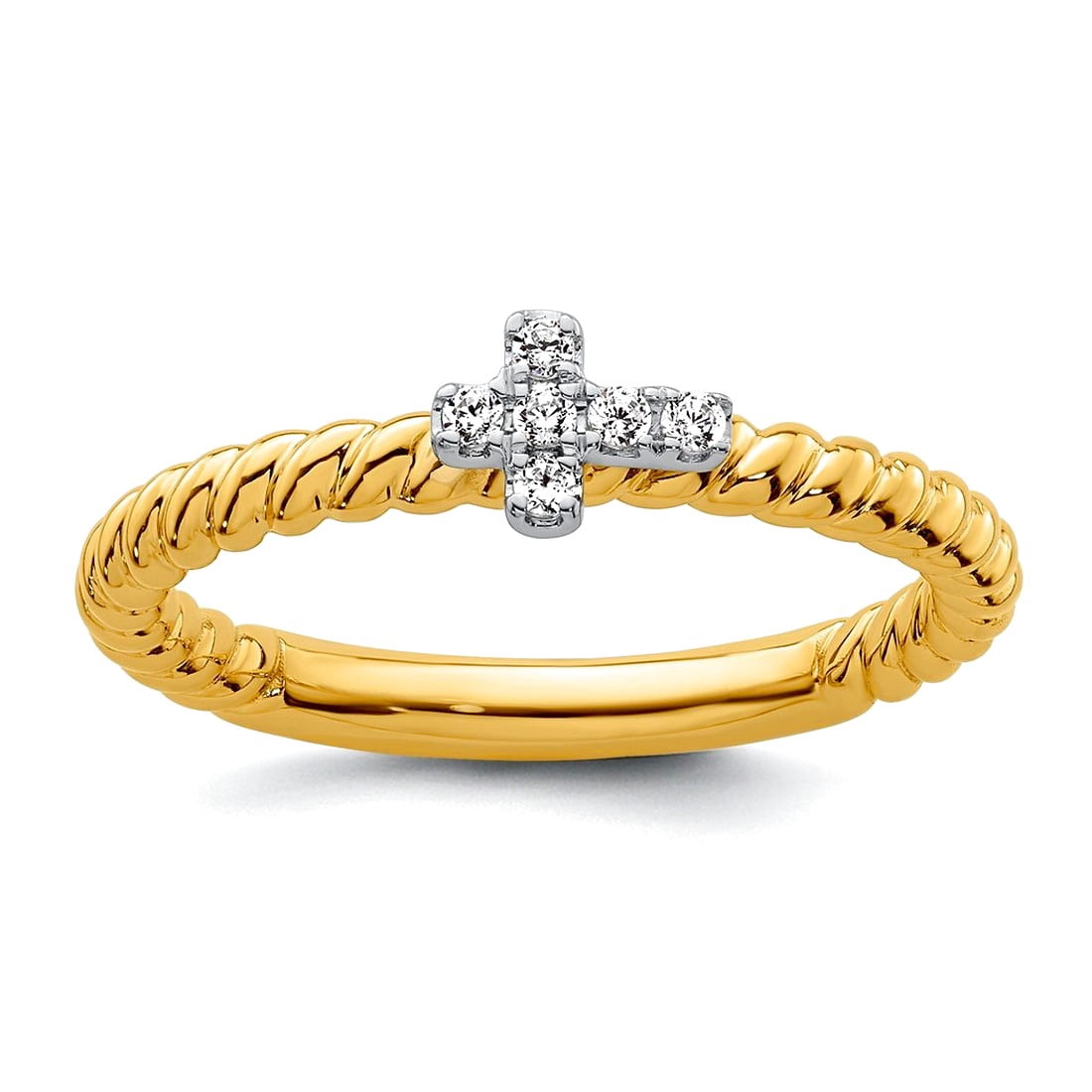 2.5mm 14k Two-tone Gold Stackable Diamond Religious Faith Cross Ring ...