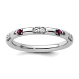 2.5mm 14k White Gold Stackable Rhodolite Garnet and Diamond Ring Size 7 ...