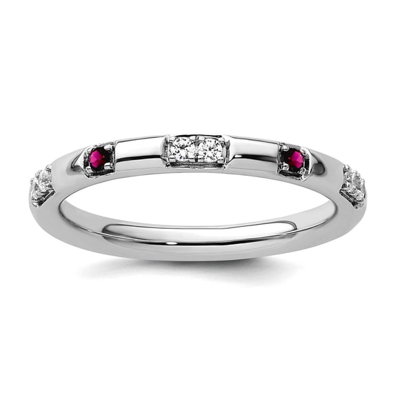 2.5mm 14k White Gold Stackable Rhodolite Garnet and Diamond Ring Size 7 ...