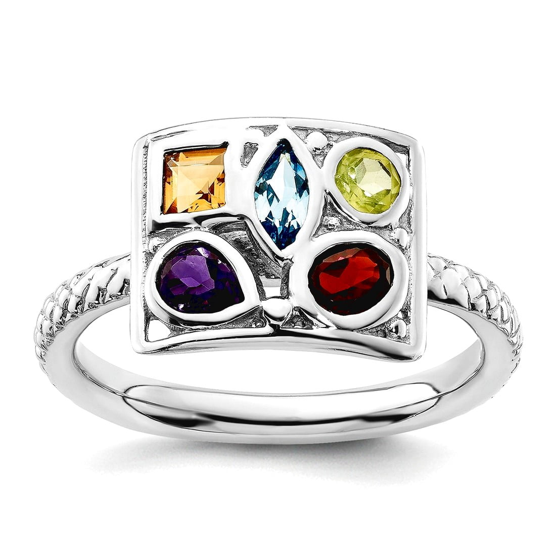 2.5mm 925 Sterling Silver Polished Stackable Gemstone Ring Size 8 ...
