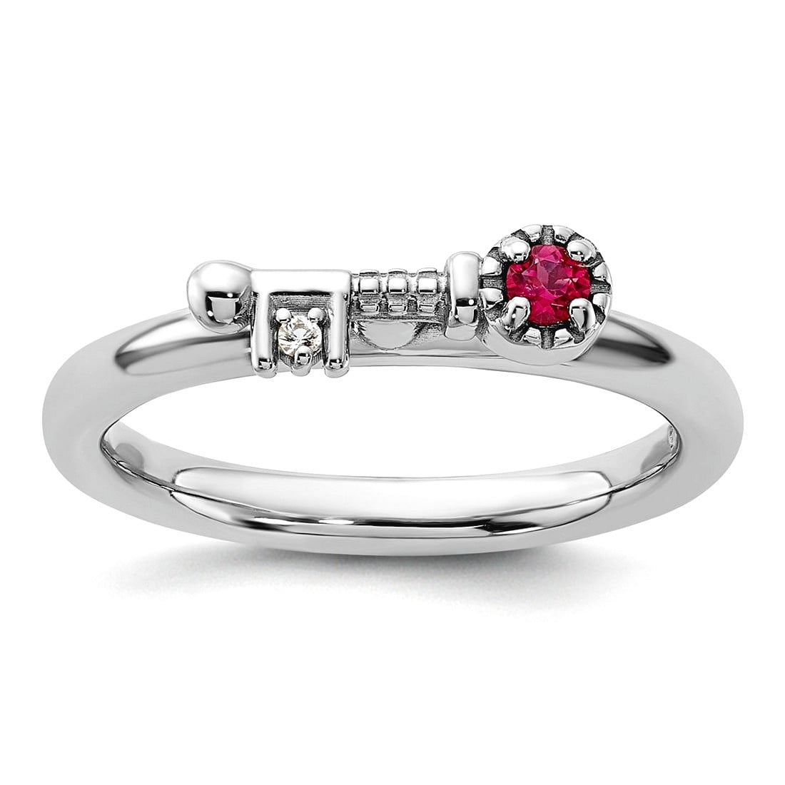 2.5mm 925 Sterling Silver Stackable Rhodium Plate Pink Tourmaline W ...