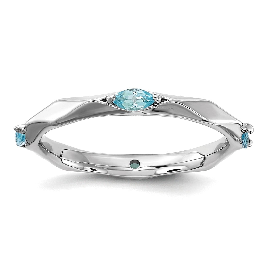 2.5mm 925 Sterling Silver Stackable Rhodium Plated Blue Topaz Ring Size ...