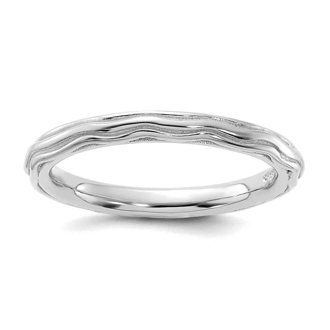 2.5mm 925 Sterling Silver Stackable Rhodium Plated Wave Design Ring ...