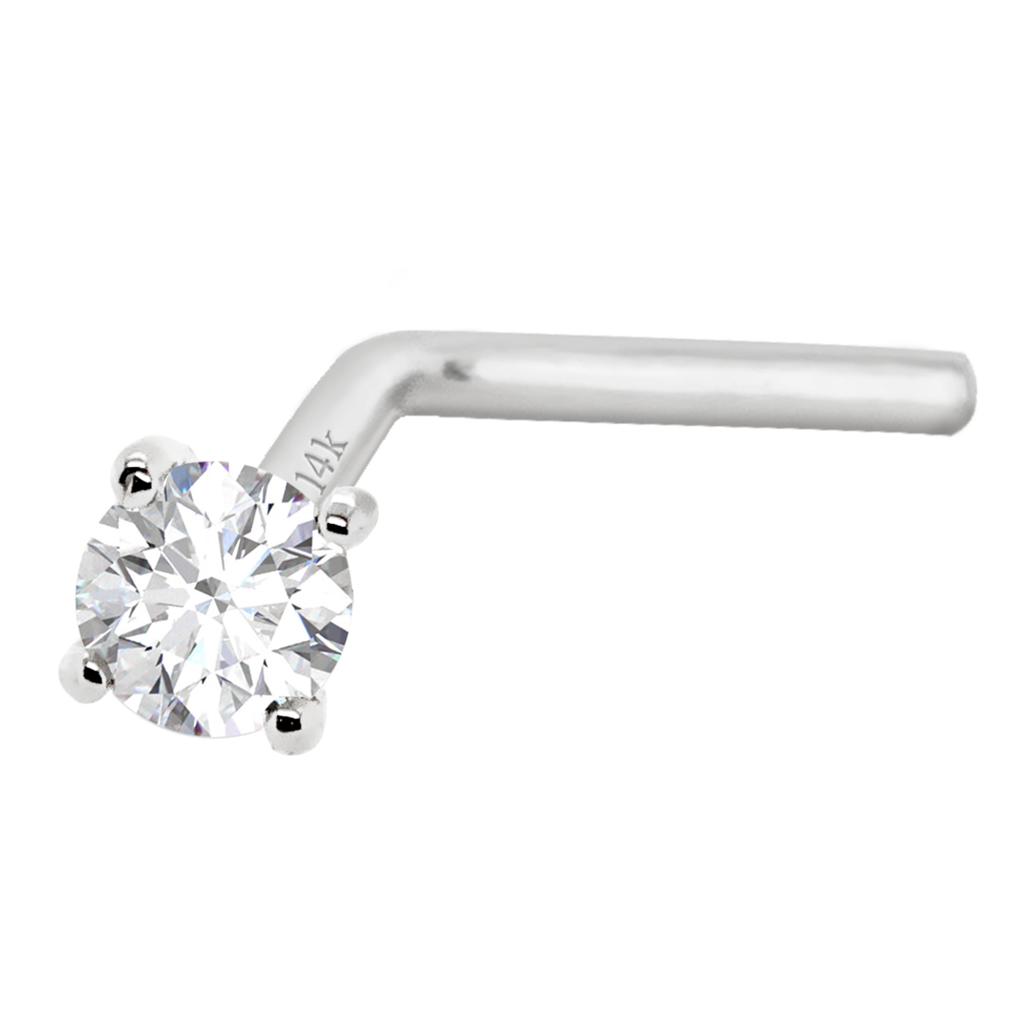 2.5mm Diamond L-Shape Nose Stud 14K White Gold 20G L-Bend Nose Ring ...