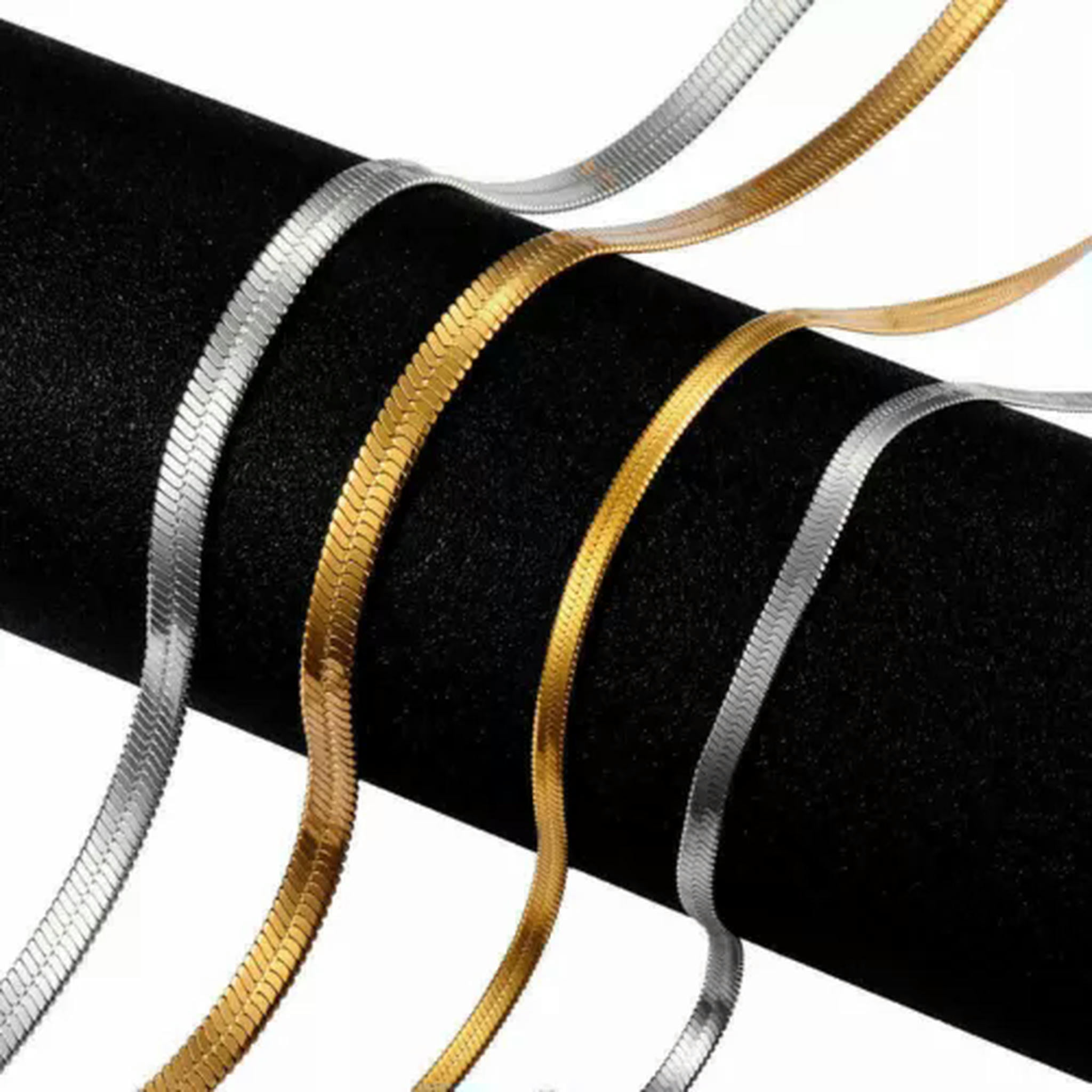 2-5mm Stainless Steel Gold Plated Flat Snake Chain Necklace Women Men ...