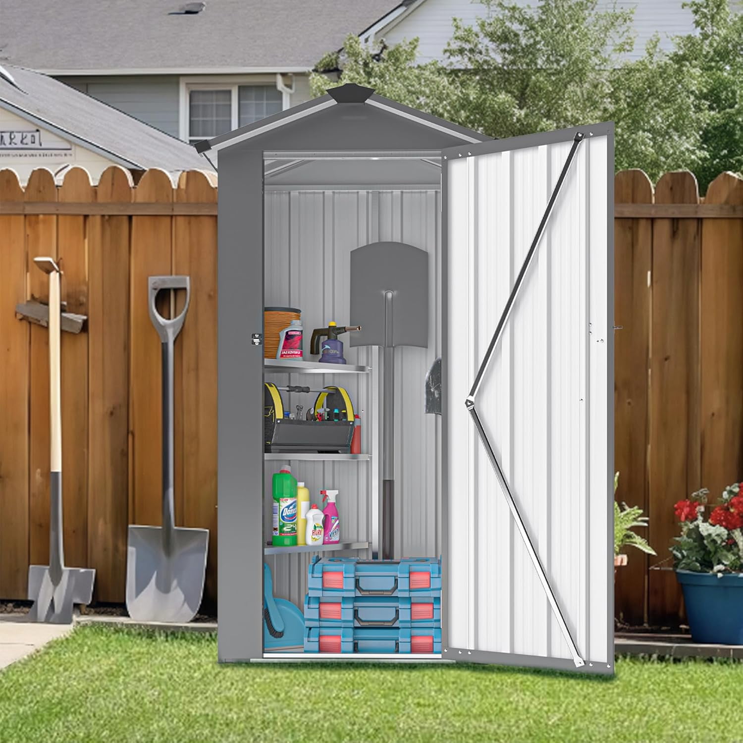 2.5x1.4 FT Outdoor Storage Shed, Small Metal Tool Shed with Waterproof ...