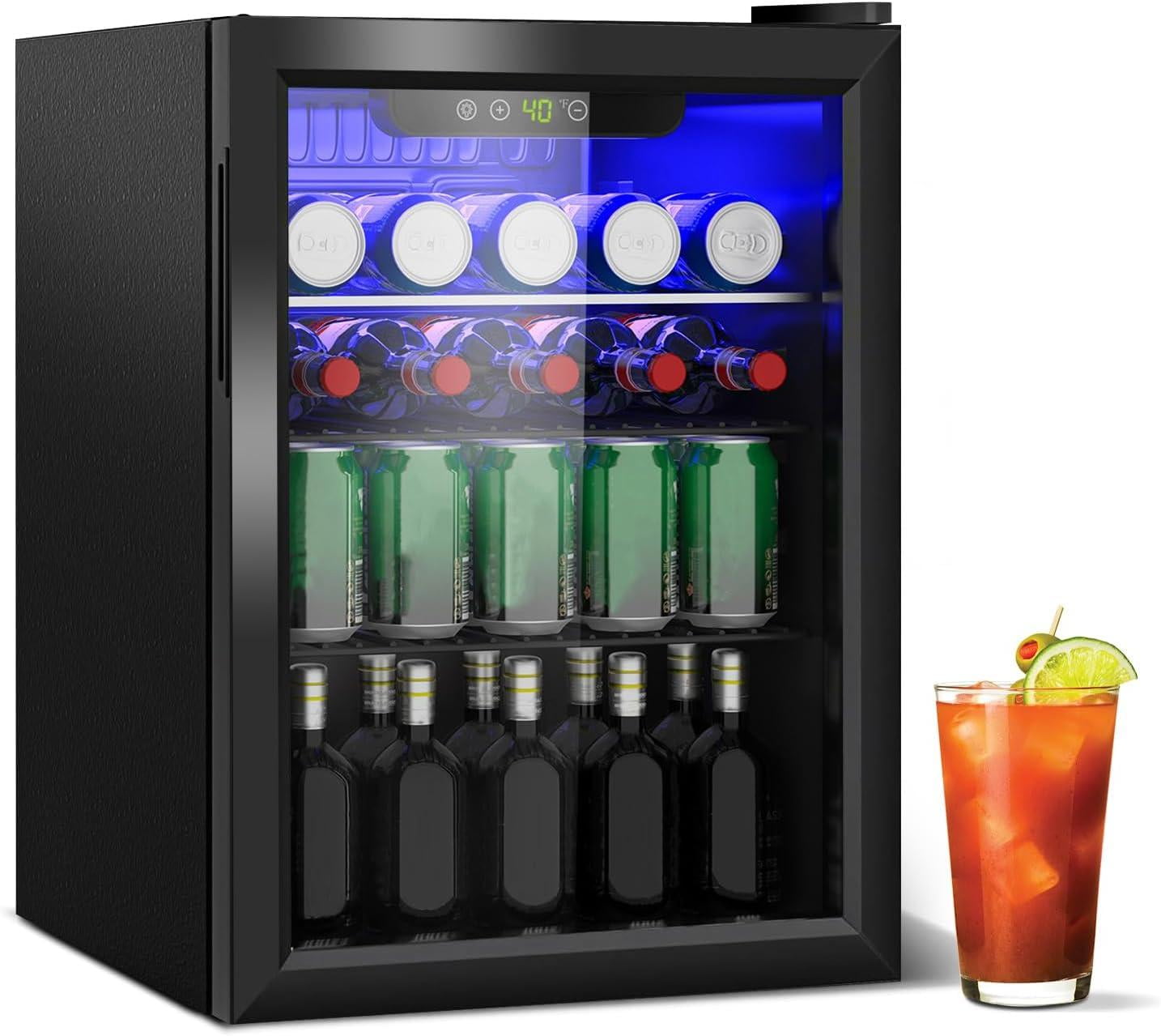 2.6 Cu.ft Beverage Refrigerator Cooler, 95 Can Drink Cooler Mini Fridge ...