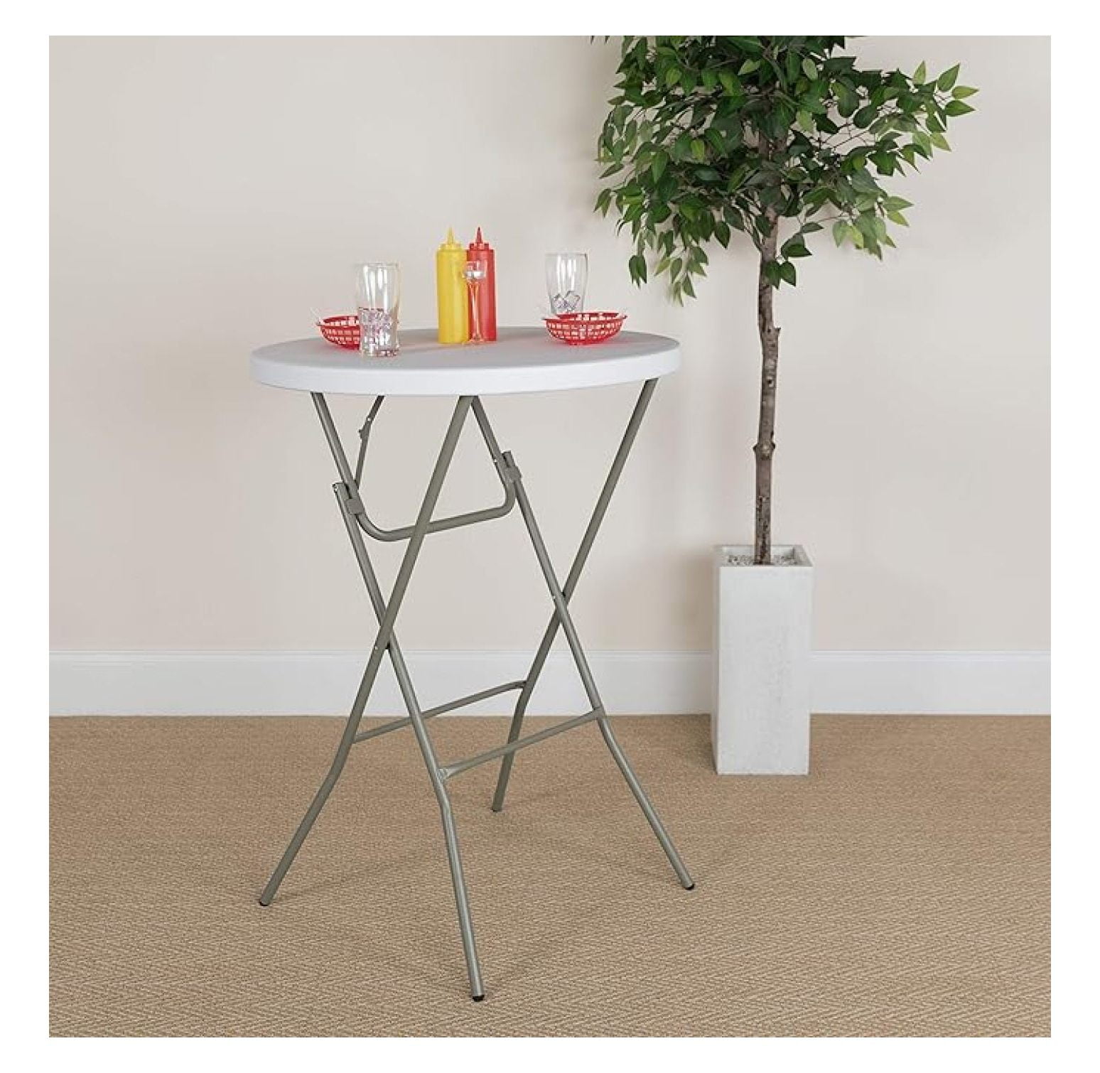 2.6-Foot Round Granite White Plastic Bar Height Folding Event Table ...