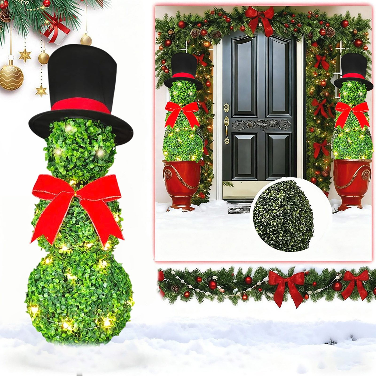 2.6 Ft Artificial Boxwood Snowman Topiary Tree, Realistic Fake Plant ...