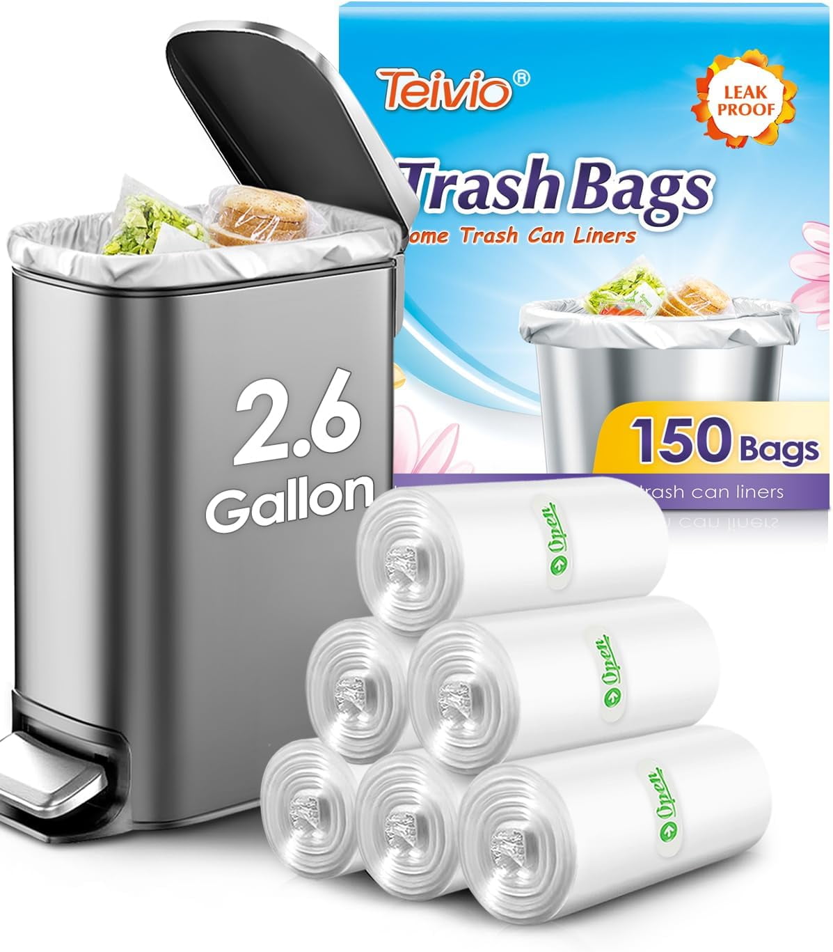 2.6 Gallon 150 Counts Small Trash Bags Garbage Bags by , Bathroom Trash ...
