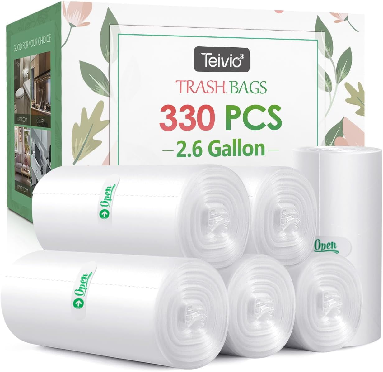 2.6 Gallon 330 Counts Strong Trash Bags Garbage Bags by , Bathroom ...