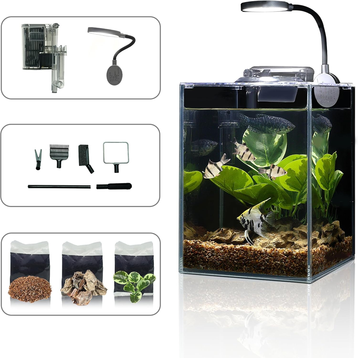 2.6 Gallon Aquarium Betta Fish Tank Starter Kit, Including Heater Self ...