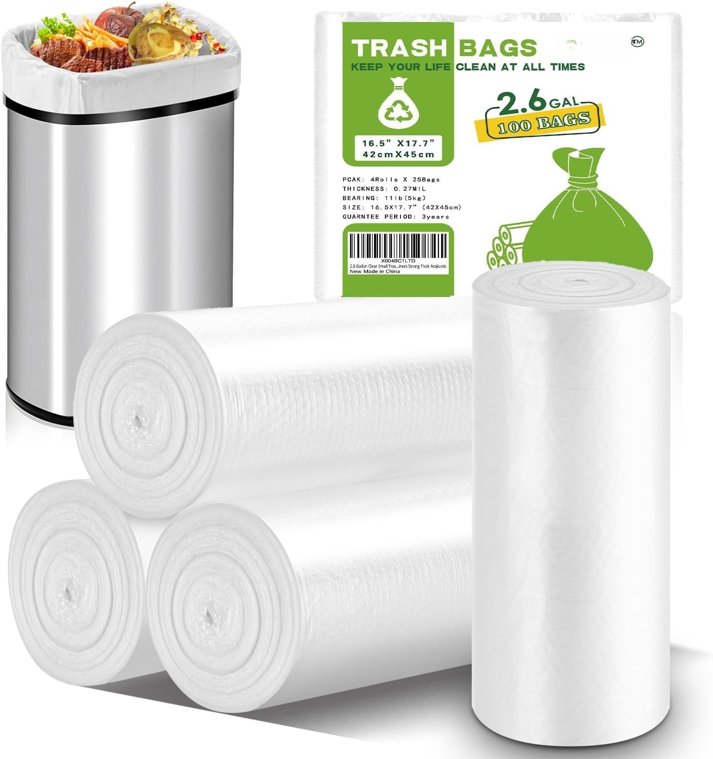 2.6 Gallon Clear Small Trash Bags - Small Garbage Bags For Bathroom Can ...