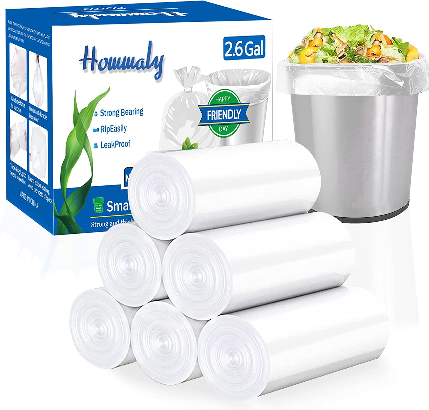 2.6 Gallon Clear trash can liners 300 counts,Small trash bags garbage ...
