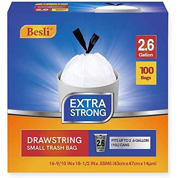 2.6 Gallon Drawstring Trash Bag Small Garbage Bag,100 Counts (White, 2. ...