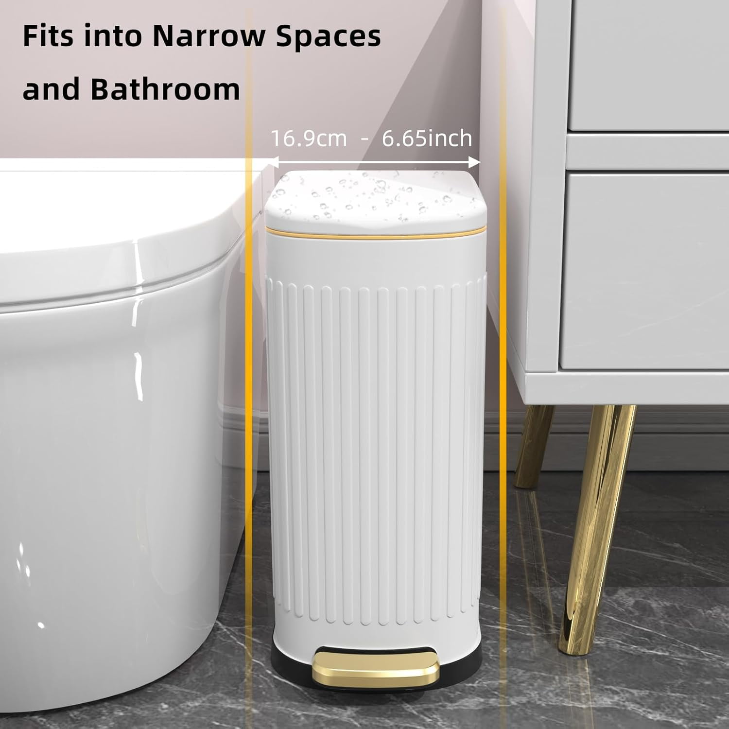 2.6 Gallon Slim Bathroom Trash Can with Soft Close Lid, 10L Stainless ...