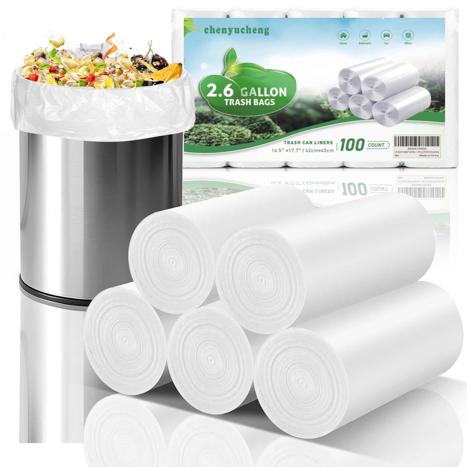 2.6 Gallon Small Trash TSF6 Bags Bathroom - White Biodegradable Mini ...