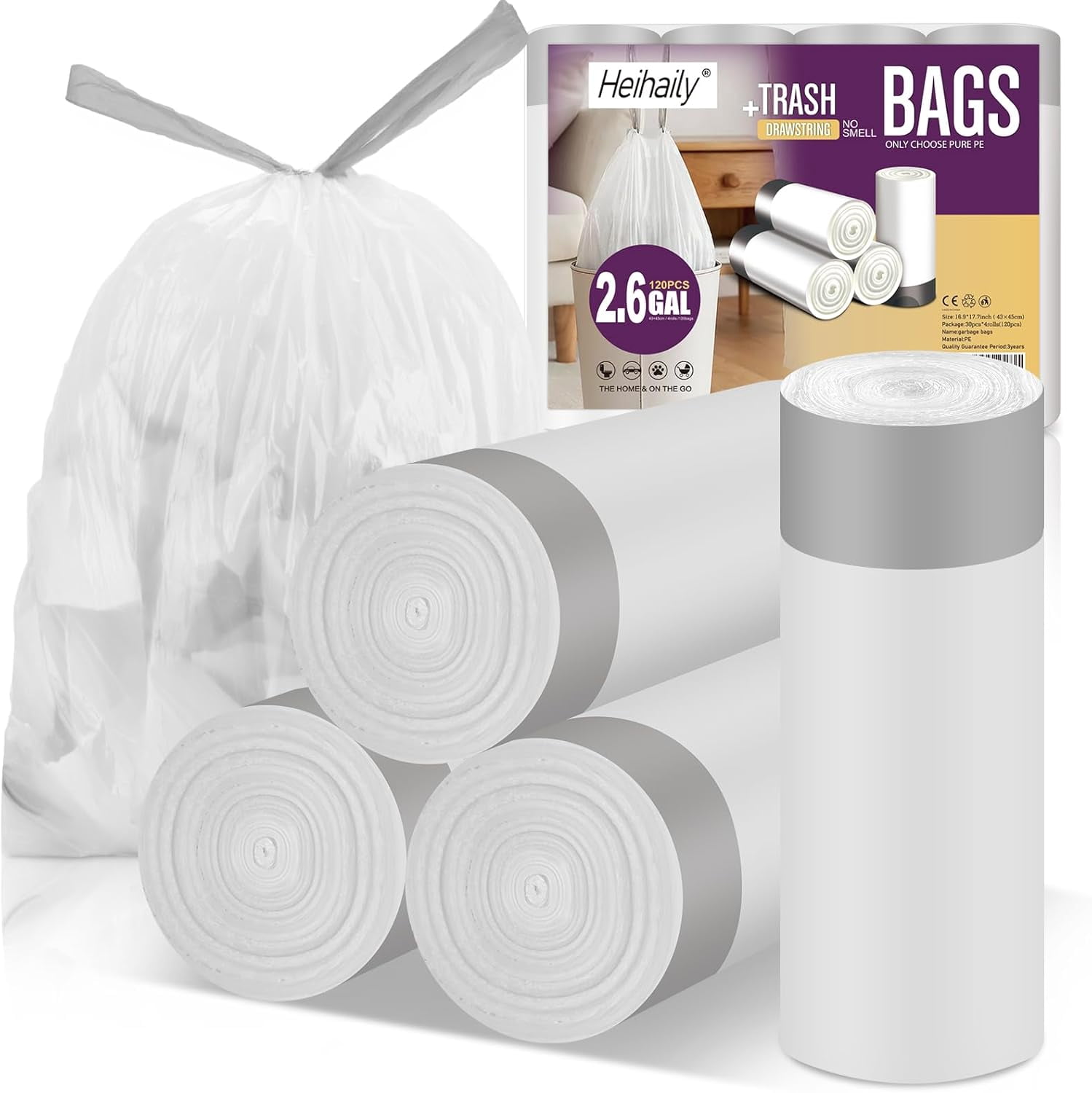 2.6 Gallon Trash Bag Unscented - 120 Counts Small Garbage Bags ...