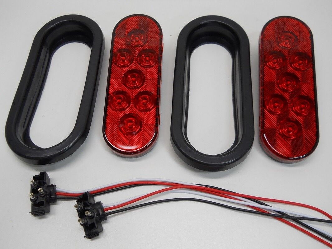 (2) 6" Oval Red 7 LED Trailer Truck Brake Stop Turn Tail Lights ...