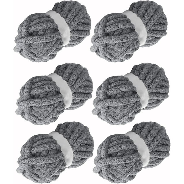 2/6 Pack Chunky Yarn, Chunky Chenille Yarn for Hand Knitting, Gray ...