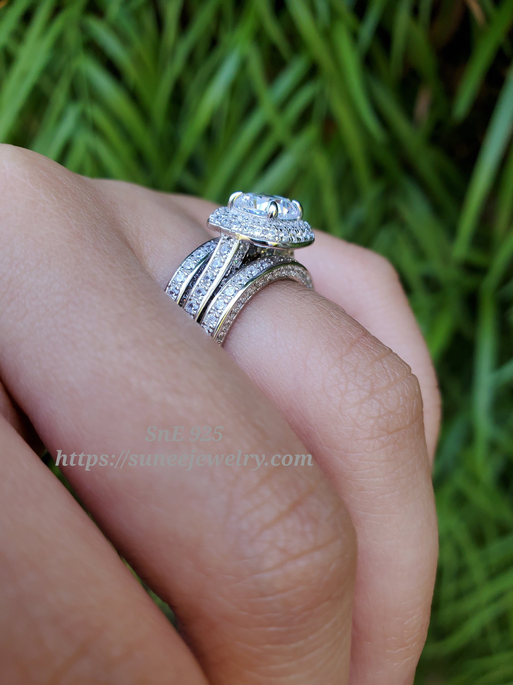 2.61ct Double Halo Cushion Cut with Heart Bridal Wedding Engagement Ring Diamond Simulated 925 ...