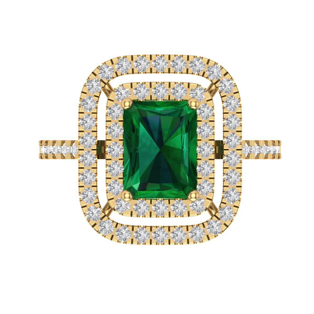 2.62 ct Emerald Cut Simulated Emerald with Simulated Diamond Halo ...