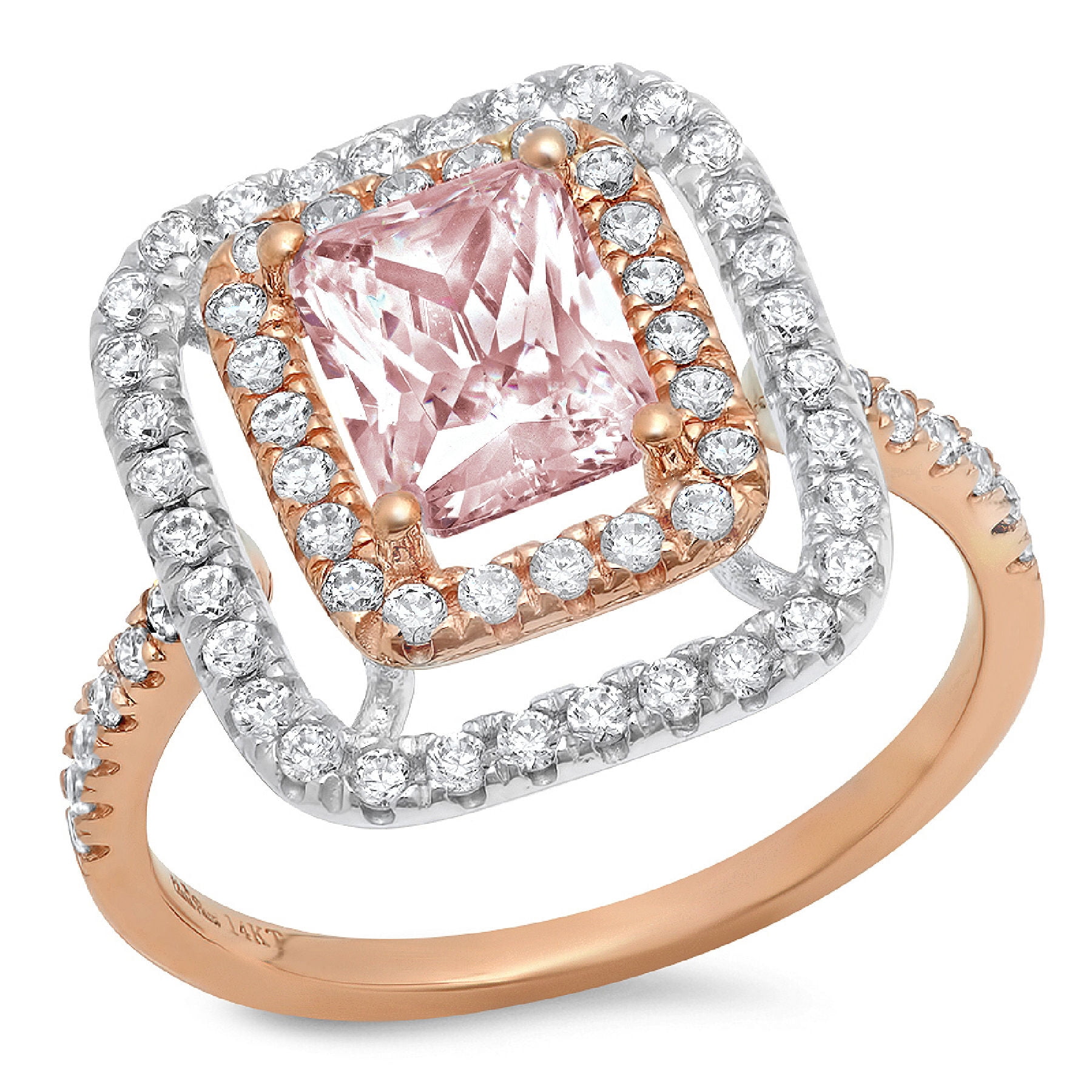 2.62 ct Emerald Cut Simulated Pink Diamond with Simulated Diamond Halo ...