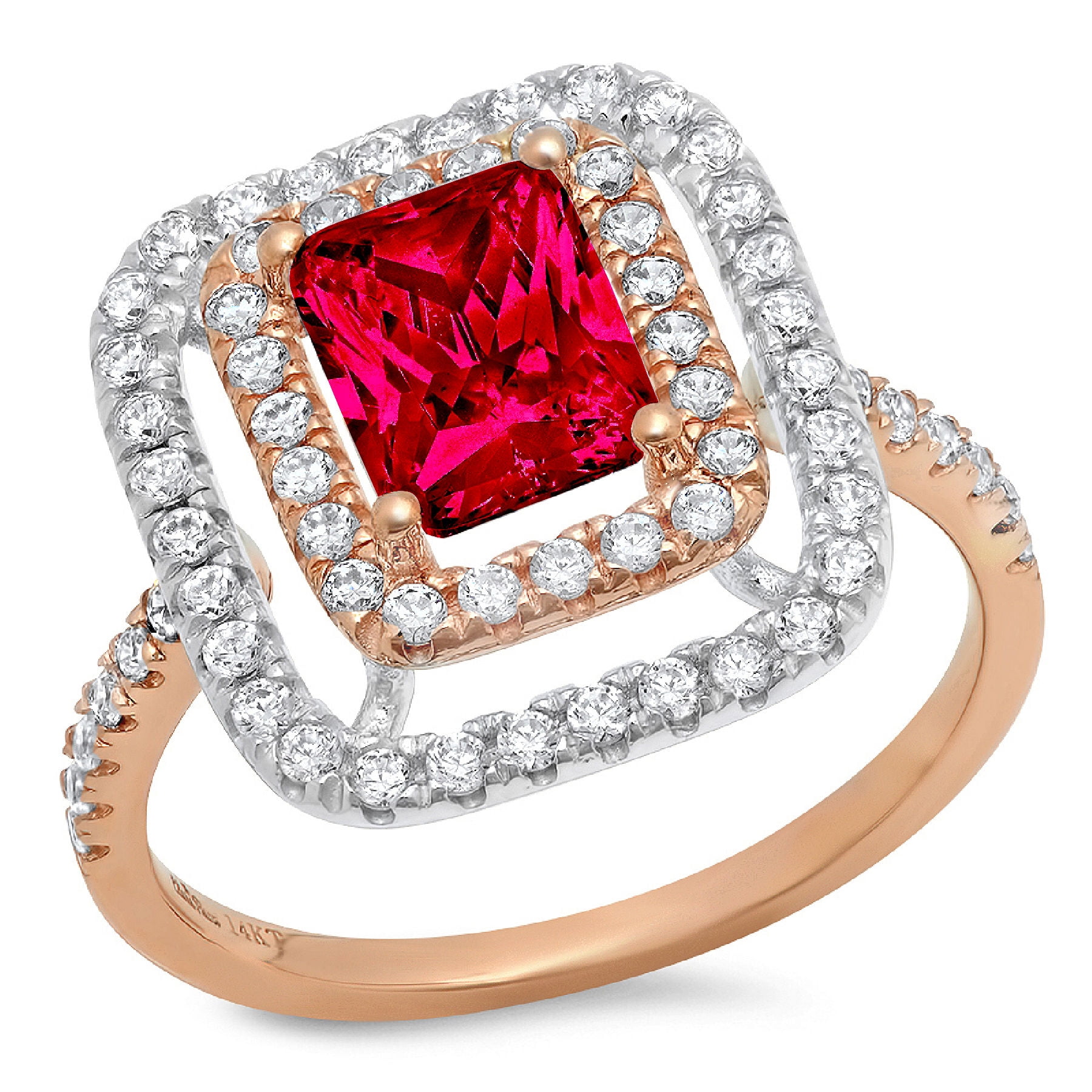 2.62 ct Emerald Cut Simulated Ruby with Simulated Diamond Halo Accents ...
