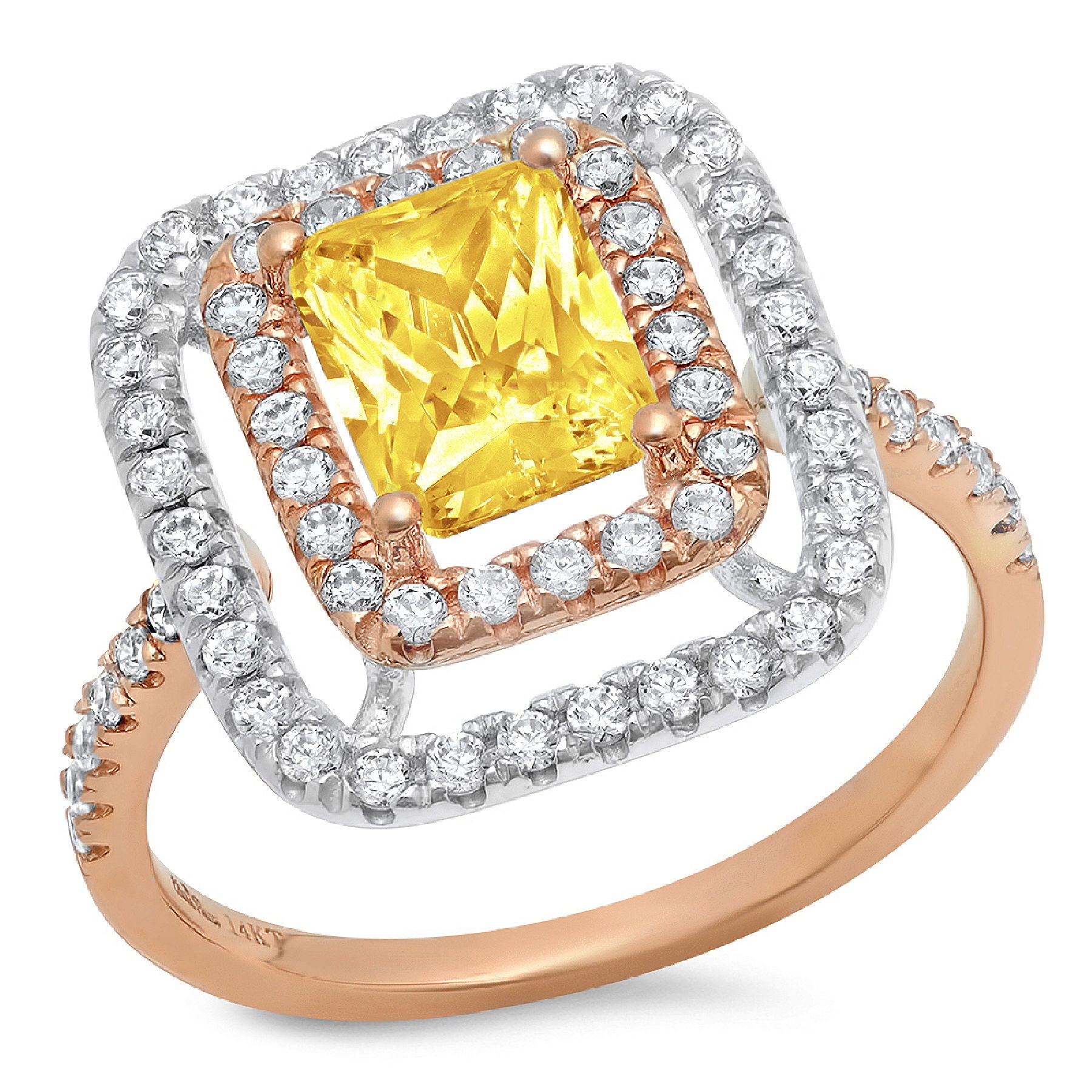 2.62 ct Emerald Cut Simulated Yellow Diamond with Simulated Diamond ...