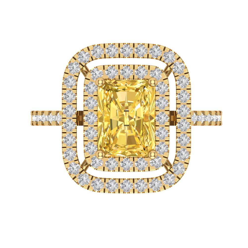 2.62 ct Emerald Cut Simulated Yellow Diamond with Simulated Diamond ...