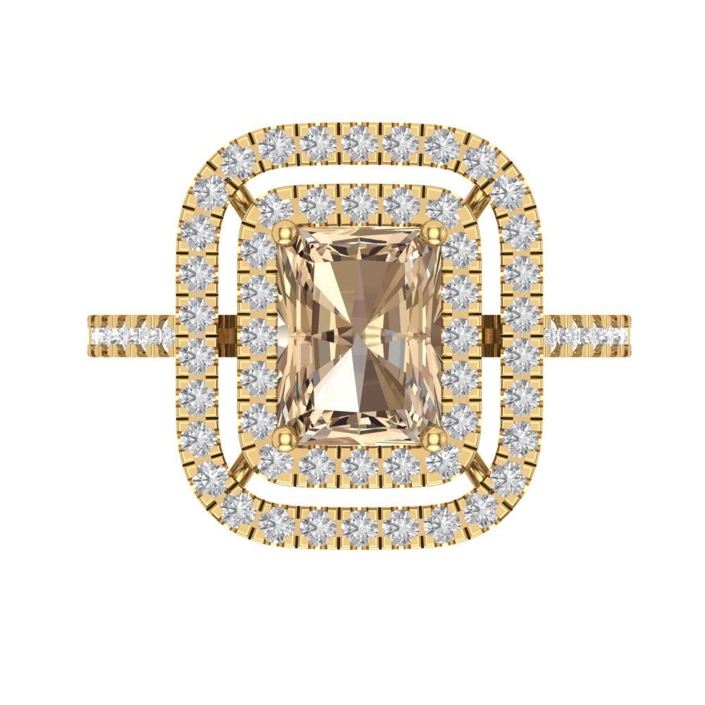 2.62 ct Emerald Cut Yellow Moissanite with Simulated Diamond Halo Accents 14K Yellow Gold Womens ...