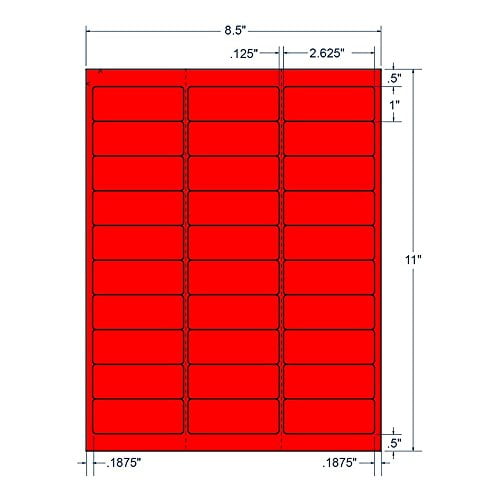 2.625" x 1" Fluorescent Red Laser Printer Address Label, 30 Labels per ...