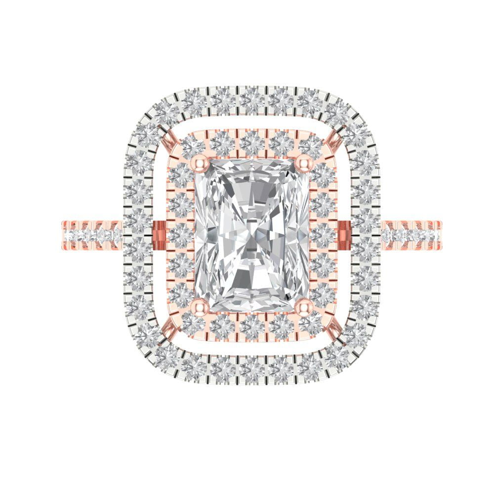 2.63ct Emerald cut - Halo - VVS1 Moissanite - 18k Two- Tone Gold - Bridal Anniversary Engagement ...