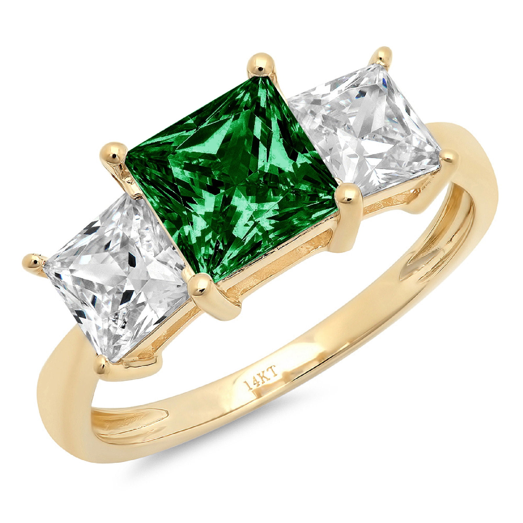2.62ct Princess Cut Precious Gemstone Green Simulated Emerald Real 18k ...