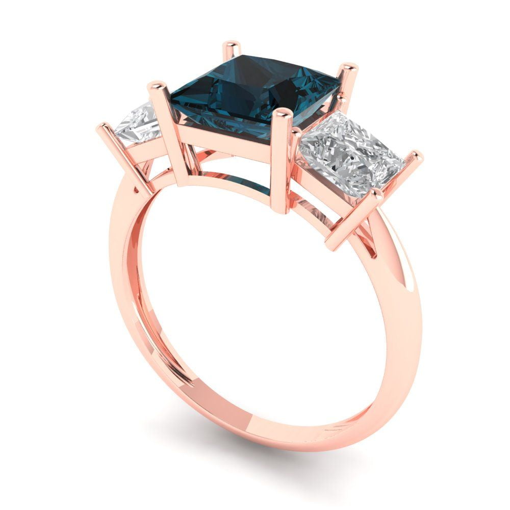 2.62ct princess cut natural london blue topaz 18k rose gold 3 stone ...