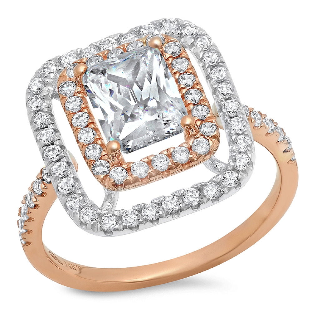 2.63 ct Emerald Cut Real Genuine Natural Diamond VS1-VS2 J-K 14K Rose White Gold Halo Promise ...