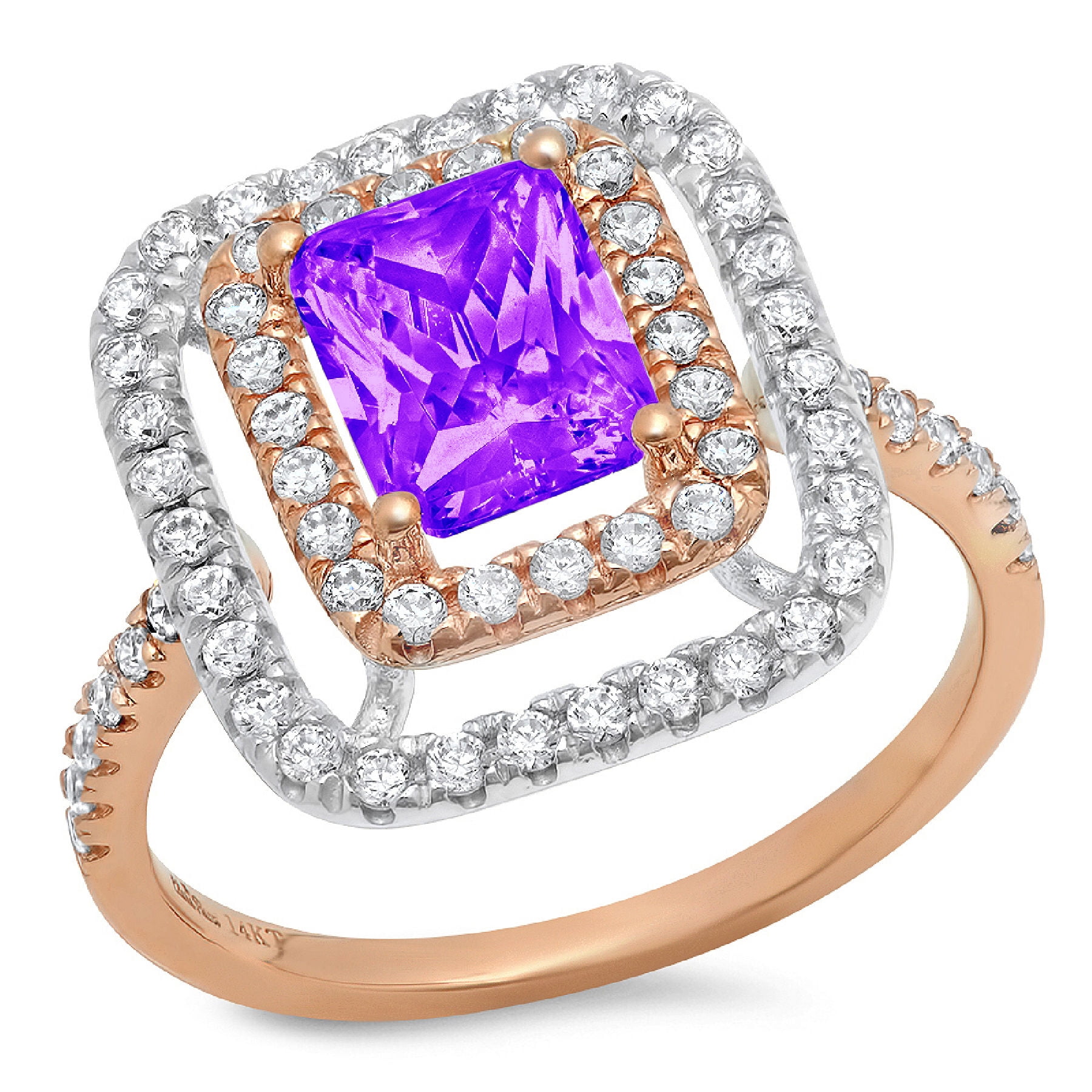 2.63ct Emerald cut - Halo - Natural Amethyst - 14k Two- Tone Gold - Engagement Ring - Walmart.com