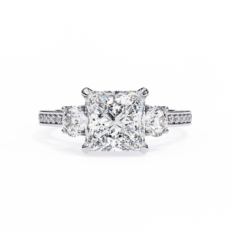 2.64 CT Princess Cut IGI Certified Lab Created Diamond Side Round ...