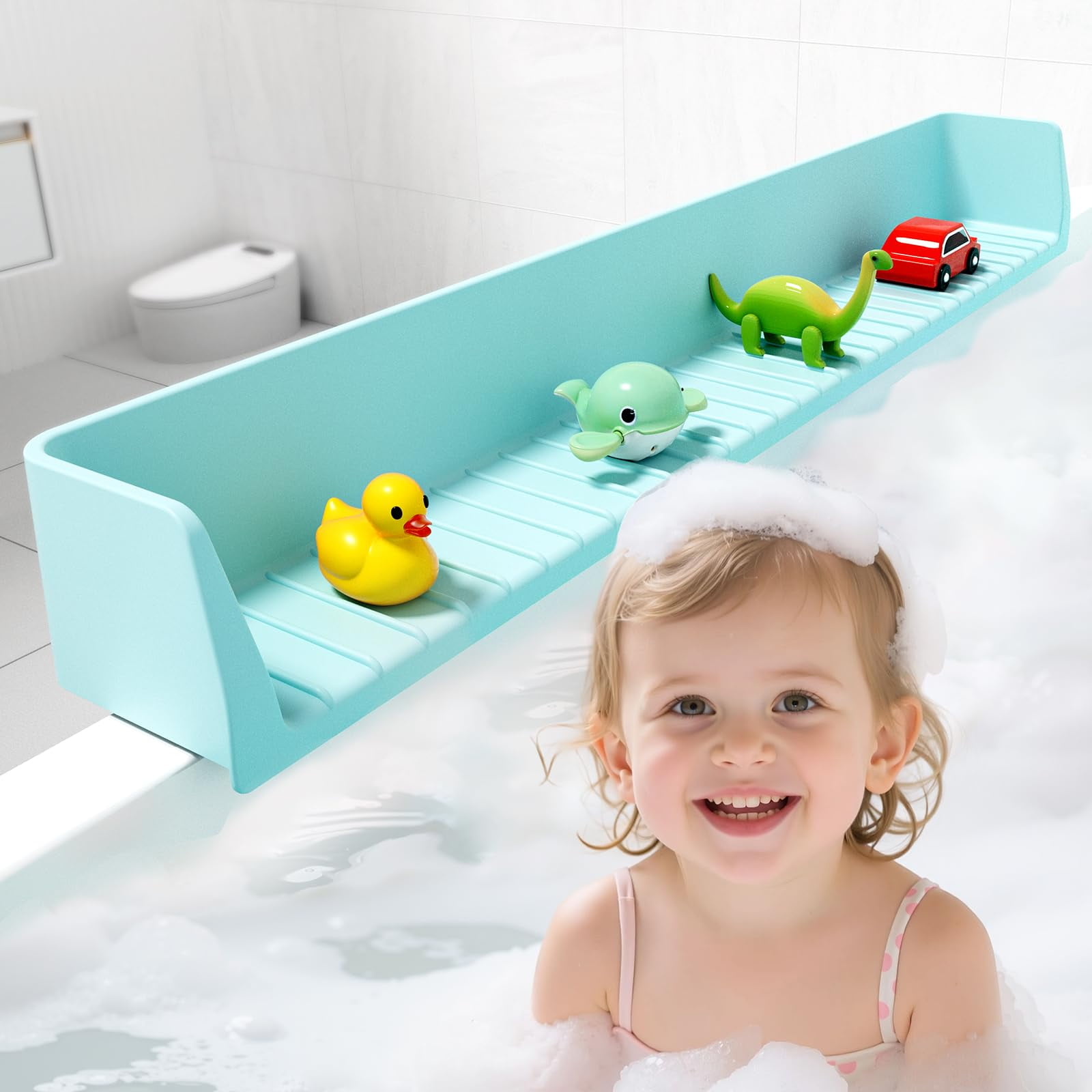 2.64-Ft Bathtub Splash Guard with 11 Strong Suction Cups, Toy Tray ...