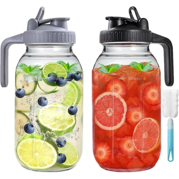 2 64 oz Glass Pitcher With Lid, Mason Jar Pitcher, 2 Quart Breast Milk ...