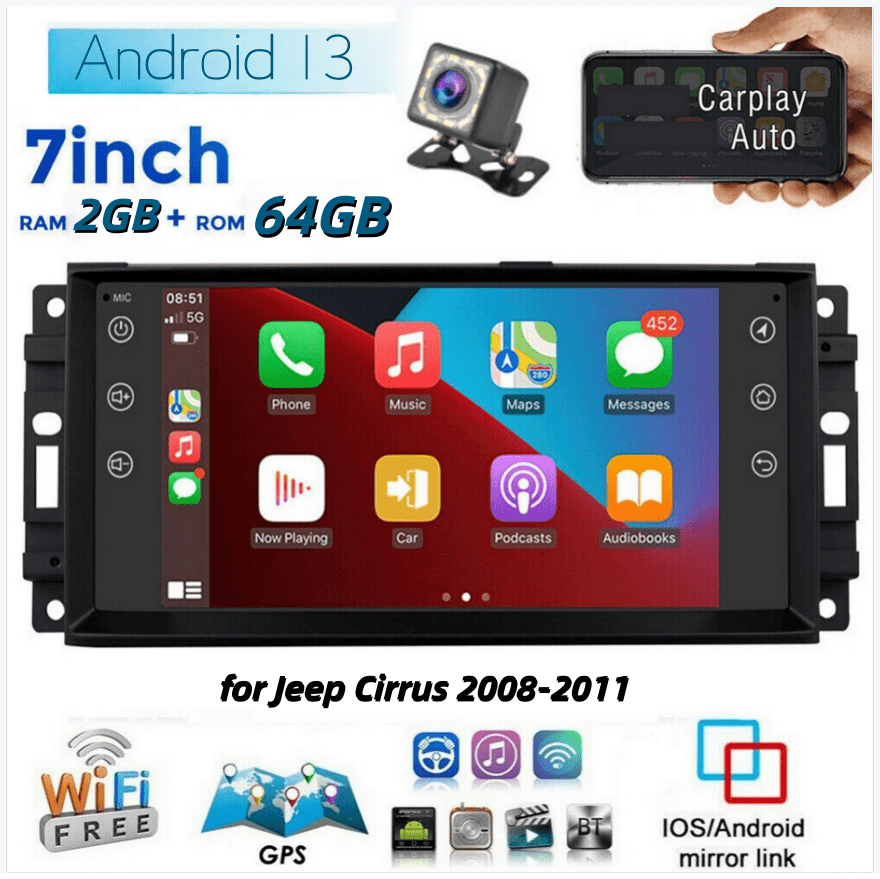 2+64G 7in Car Stereo Compatible for Jeep Cirrus 2008-2011 with Carplay ...